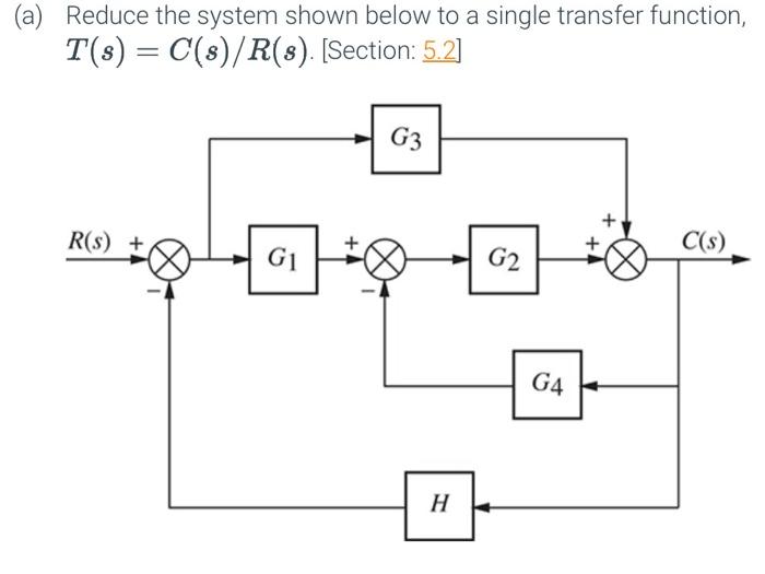 a) Reduce the system shown below to a single transfer | Chegg.com