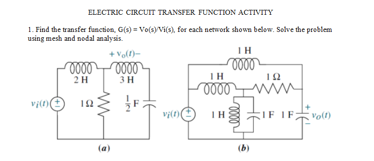 Solved ELECTRIC CIRCUIT TRANSFER FUNCTION ACTIVITY (I need | Chegg.com