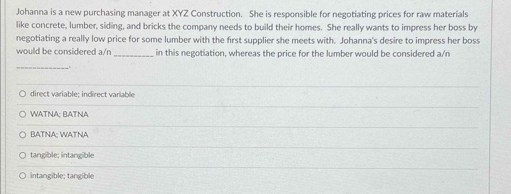 Solved Johanna is a new purchasing manager at XYZ | Chegg.com