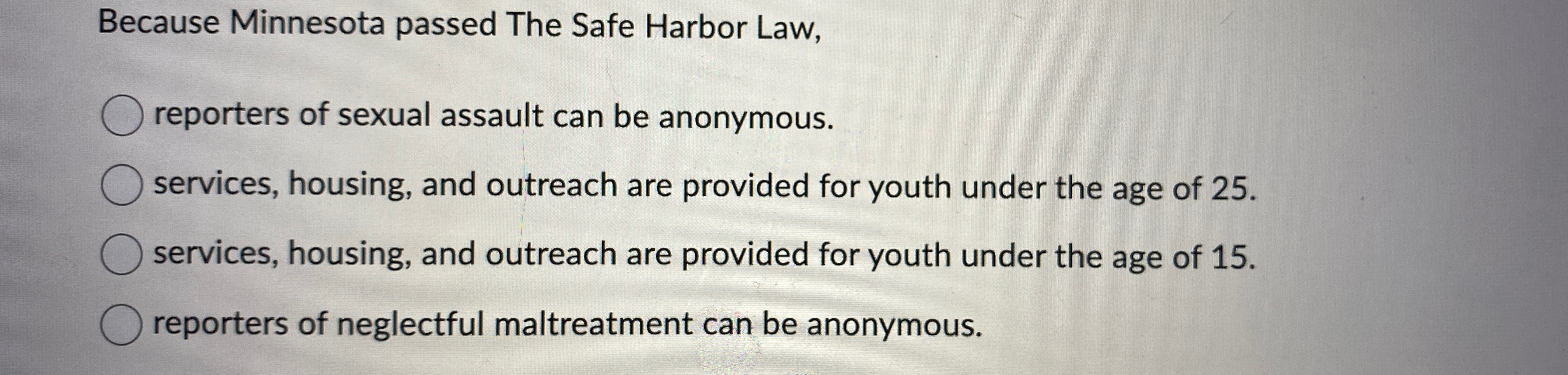 Solved Because Minnesota passed The Safe Harbor | Chegg.com