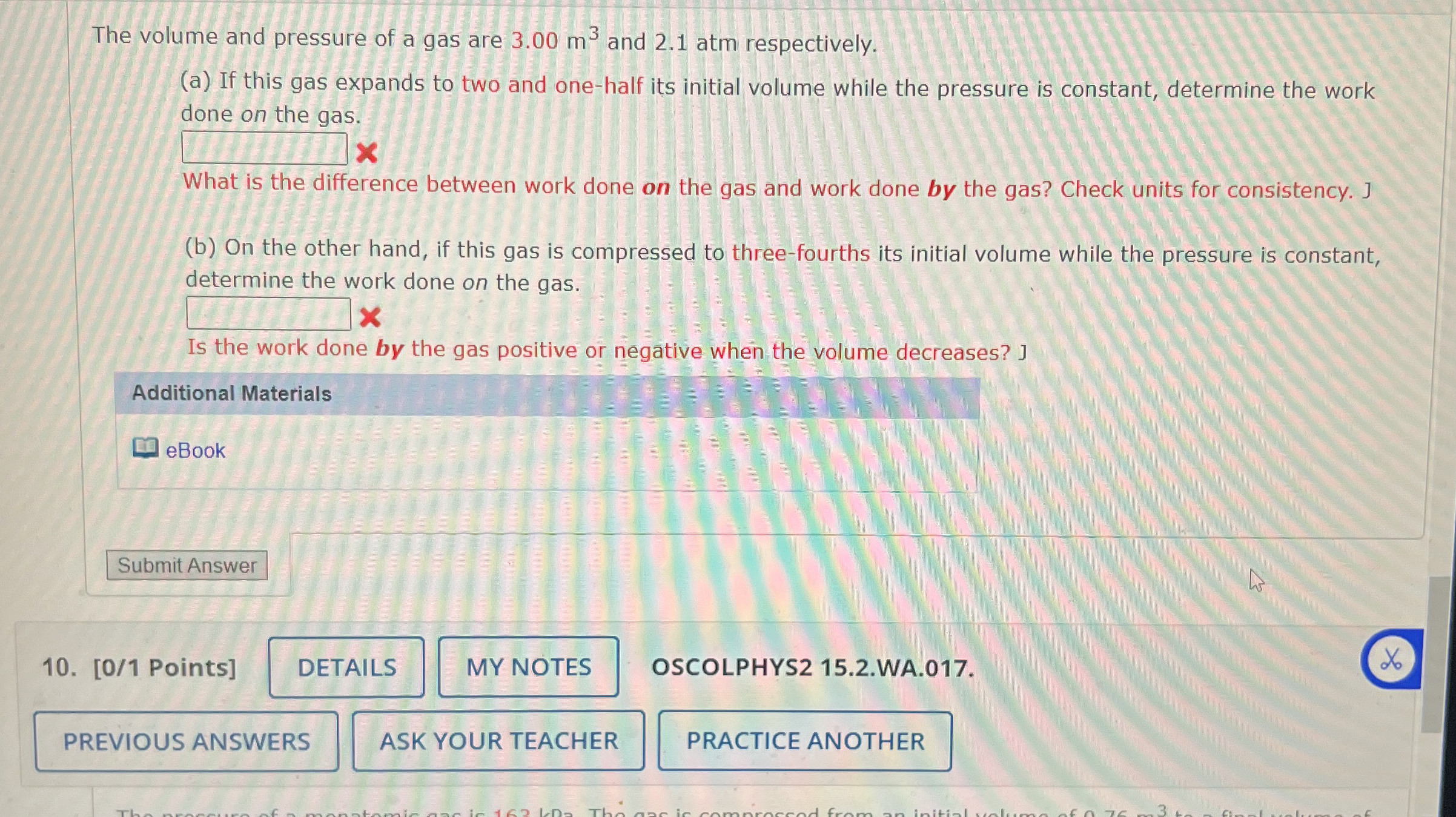 Solved The volume and pressure of a gas are 3.00m3 ﻿and 2.1 | Chegg.com
