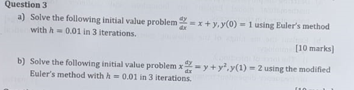 Solved Question 3a) ﻿Solve the following initial value | Chegg.com