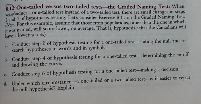 a a. 8.12 One-tailed versus two-tailed tests-the | Chegg.com
