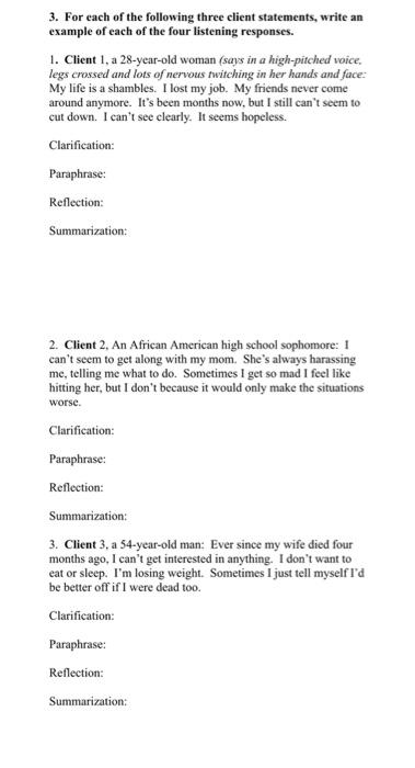 Solved 3. For each of the following three client statements, | Chegg.com