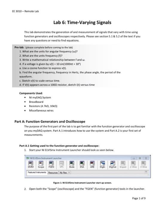 EE 3010 - Remote Lab Lab 6: Time-varying Signals This | Chegg.com