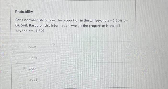 Solved For a normal distribution, the proportion in the tail | Chegg.com