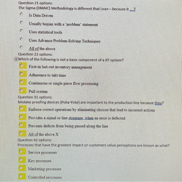 Solved Question 21 options: The Sigma (DMAIC) Methodology is | Chegg.com