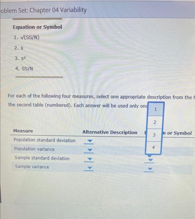 Solved 9. Measures of variability match-up There are | Chegg.com