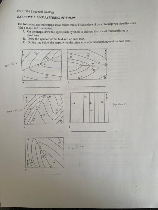 Solved ESSC 326 Structural Geology EXERCISE 2: MAP PATTERVS | Chegg.com
