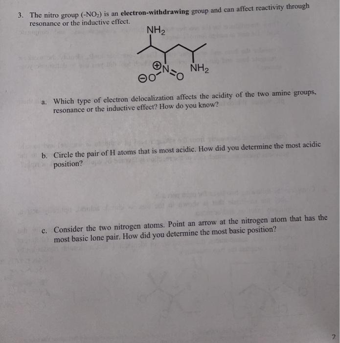 Solved 3. The nitro group (-NO2) is an electron-withdrawing | Chegg.com