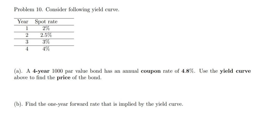 Solved Problem 10. Consider following yield curve. Year 1 2 | Chegg.com