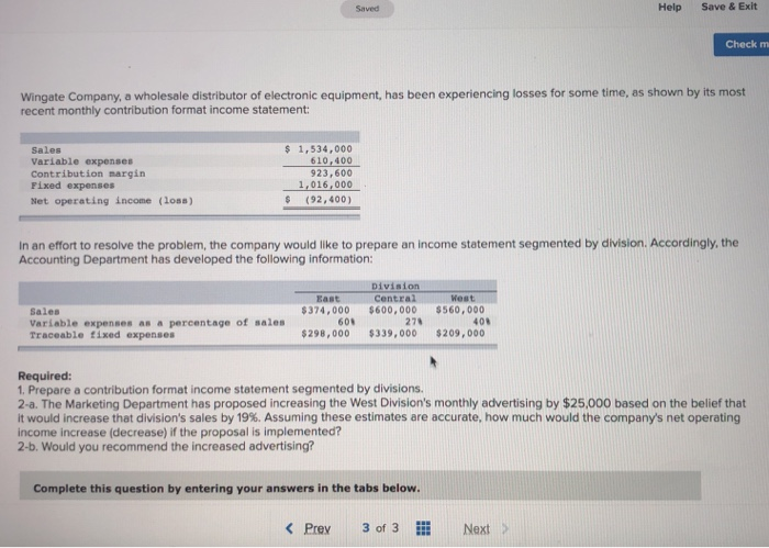 Solved Saved Help Save & Exit Check m Wingate Company, a | Chegg.com