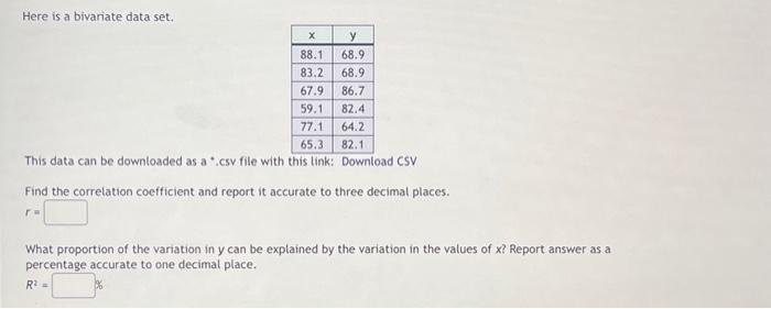 Solved Here is a bivariate data set. This data can be | Chegg.com