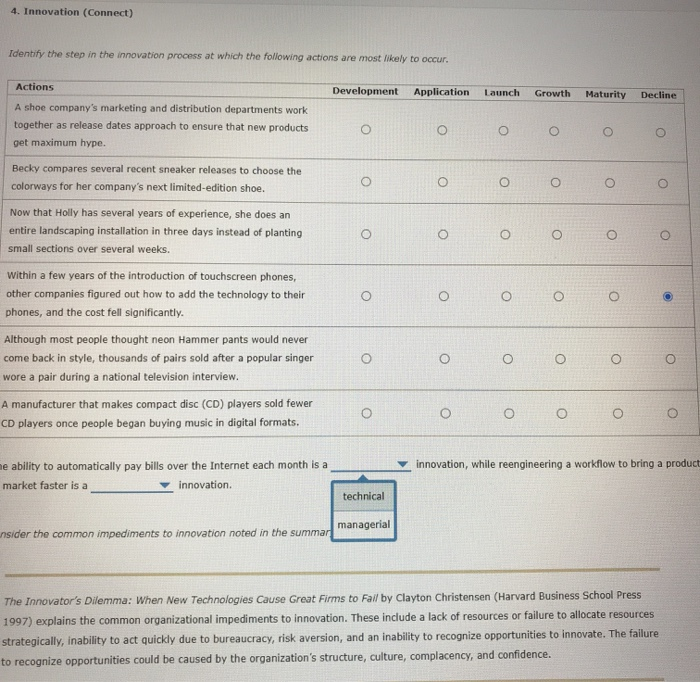 Solved 4. Innovation (Connect) Identify the step in the | Chegg.com