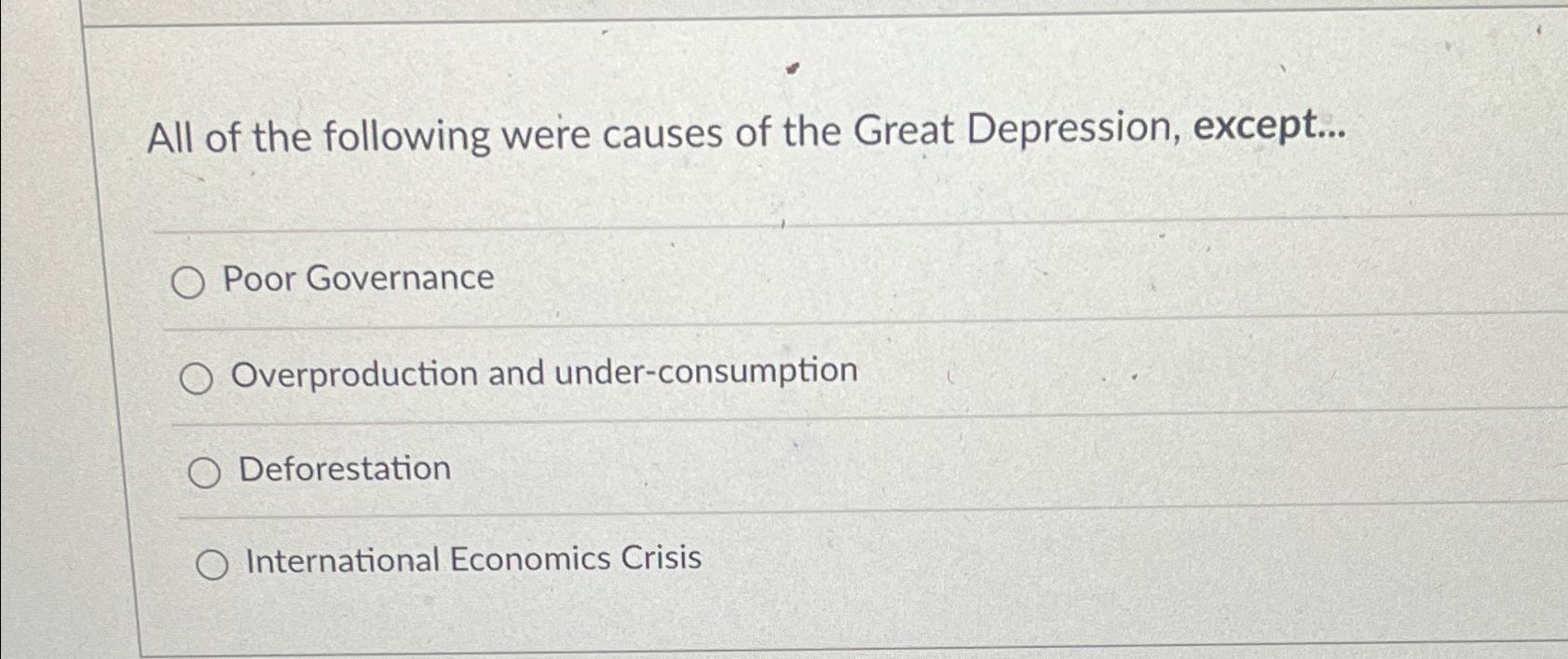 Solved All of the following were causes of the Great | Chegg.com
