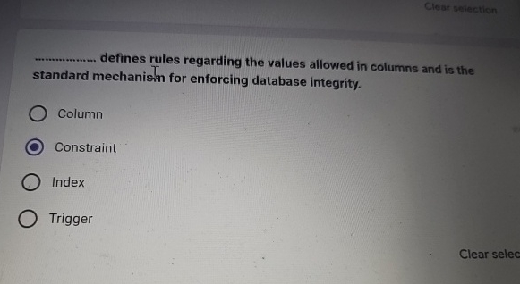Solved Clear selectiondefines rules regarding the values | Chegg.com