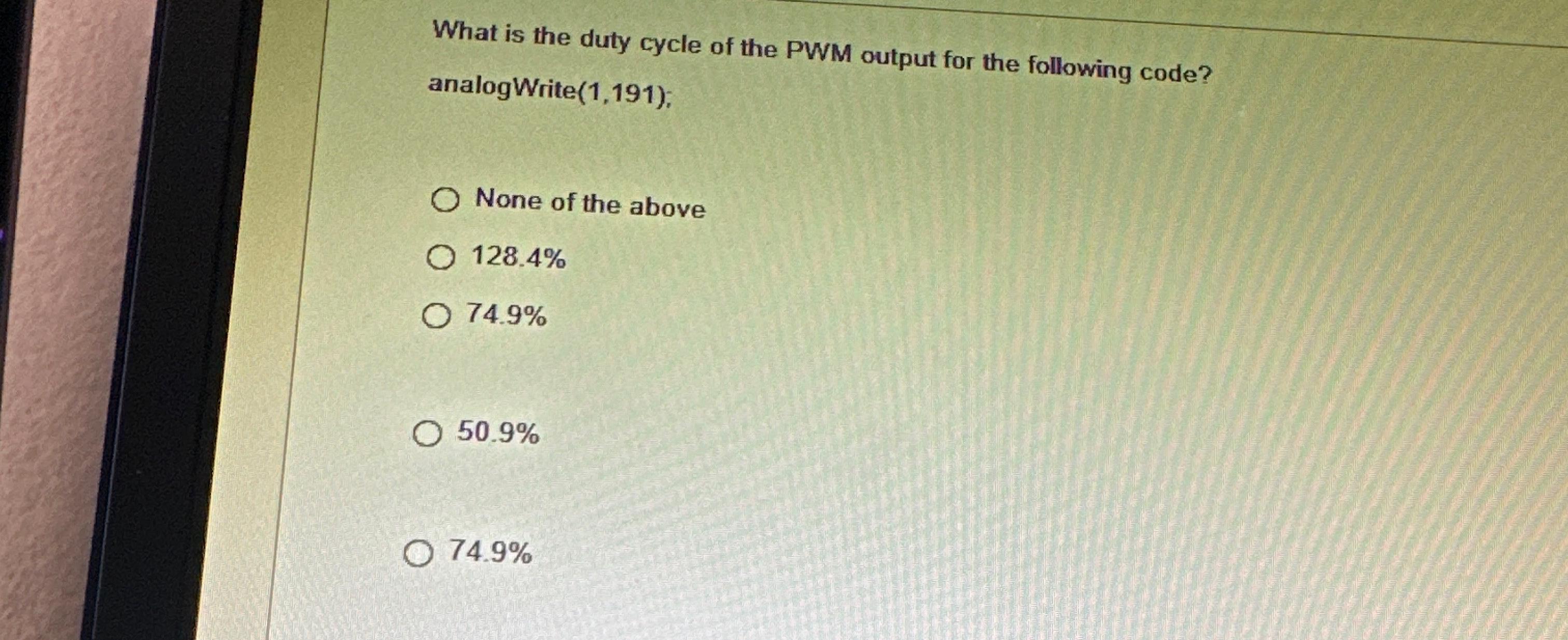 Solved What is the duty cycle of the PWM output for the | Chegg.com