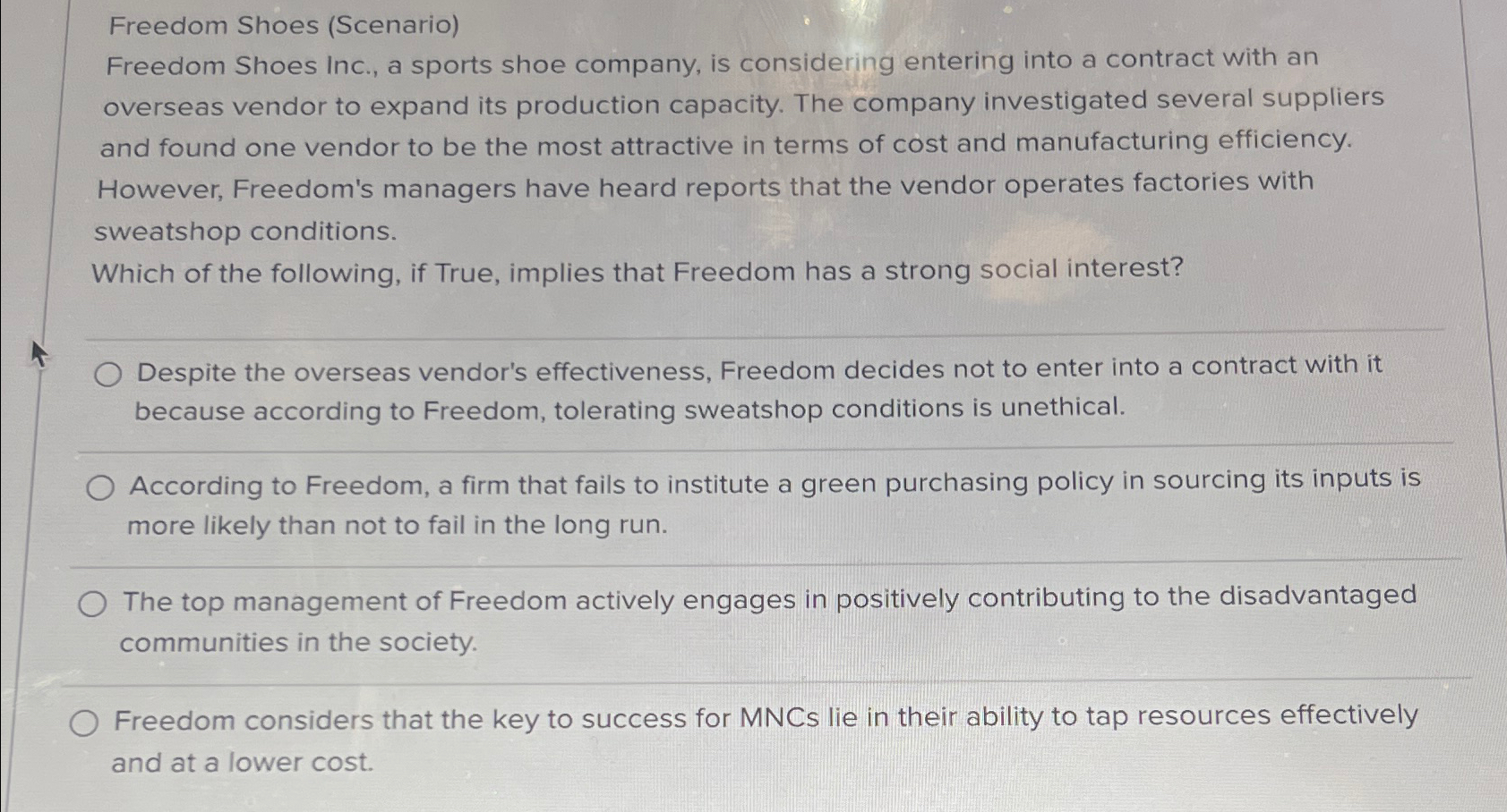 Solved Freedom Shoes (Scenario)Freedom Shoes Inc., a sports | Chegg.com