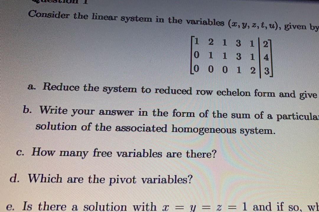 Solved Consider the linear system in the variables (x, y, | Chegg.com