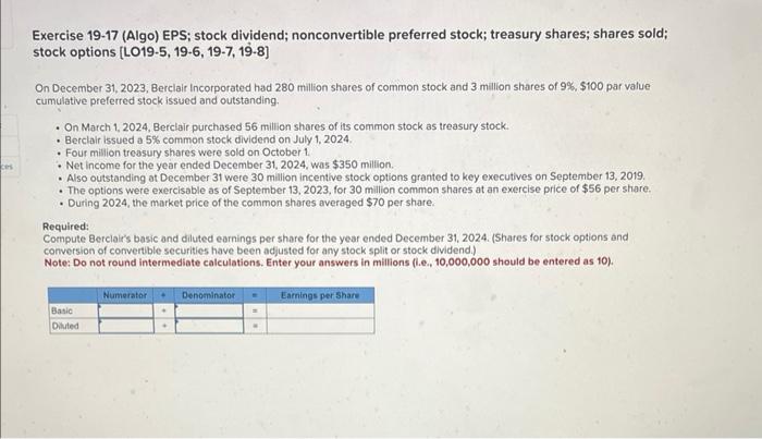 Solved Exercise 19 17 Algo Eps Stock Dividend Chegg
