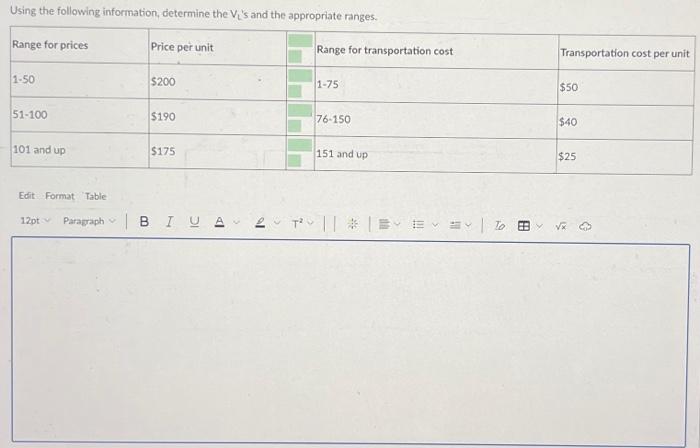 Solved Using the following information, determine the Vi 's | Chegg.com