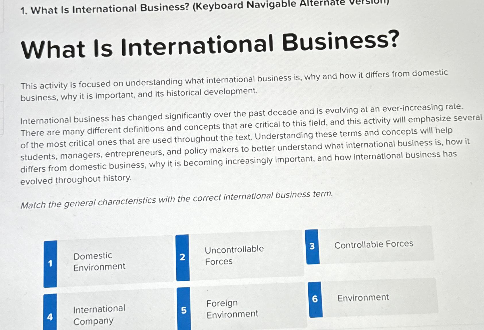 Solved What Is International Business? (Keyboard Navigable | Chegg.com