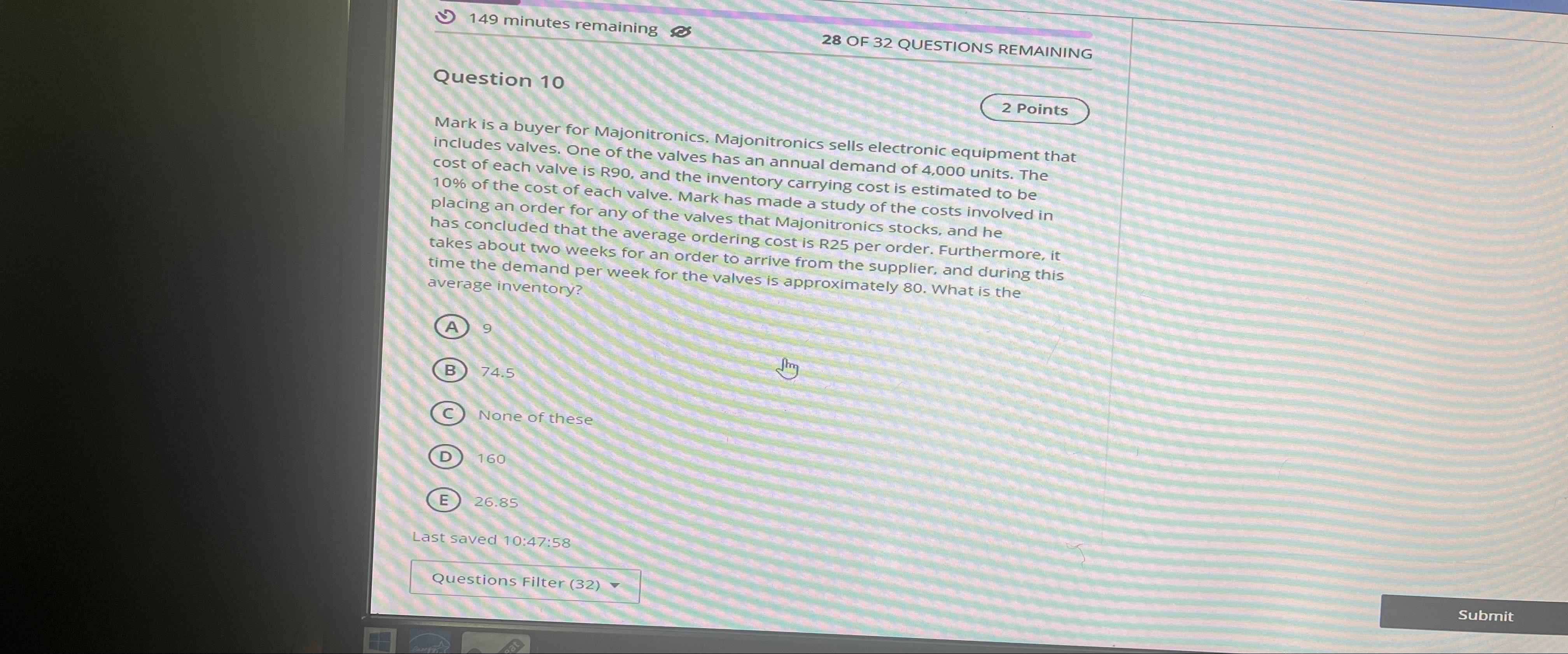 Solved 149 ﻿minutes remaining28 ﻿OF 32 ﻿QUESTIONS | Chegg.com