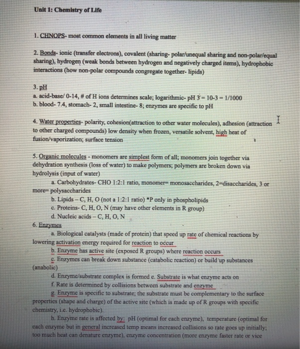 Solved Unit 1: Chemistry of Life 1. CHNOPS-most common | Chegg.com