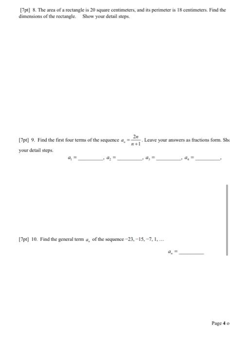 Solved [7pt] 8. The area of a rectangle is 20 square | Chegg.com