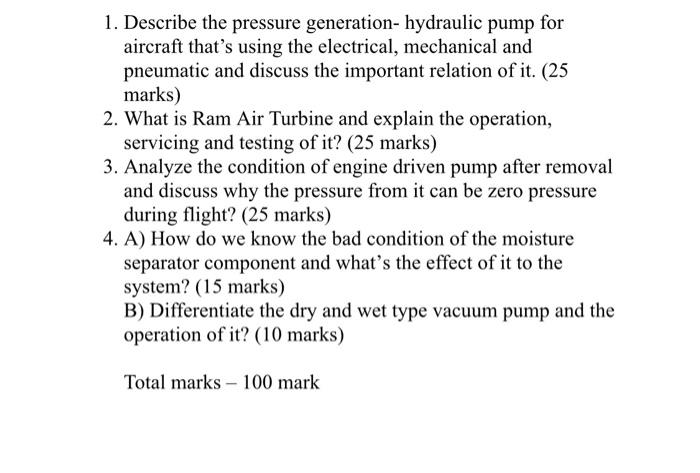 Solved 1. Describe the pressure generation- hydraulic pump | Chegg.com