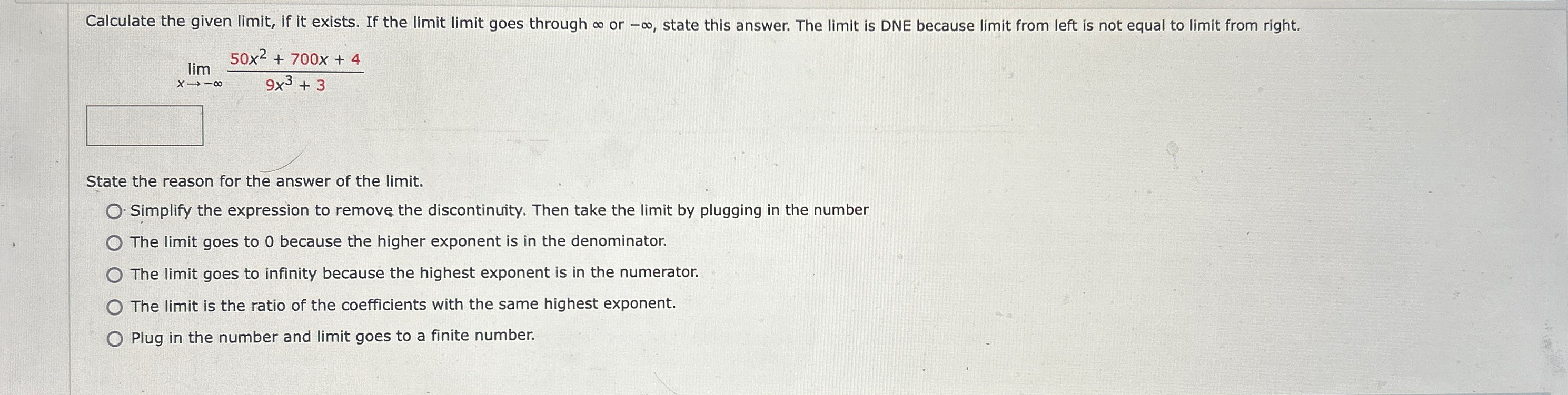 Solved Calculate the given limit, ﻿if it exists. If the | Chegg.com