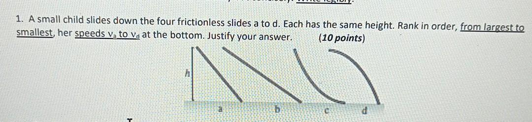 Solved 1. A small child slides down the four frictionless | Chegg.com
