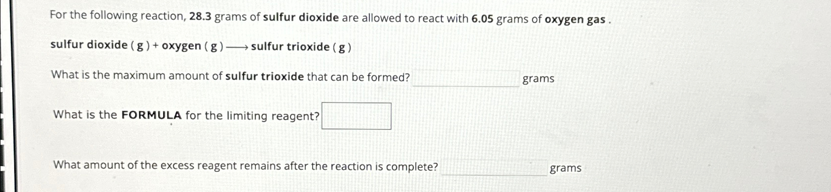 For the following reaction, 28.3 ﻿grams of sulfur | Chegg.com