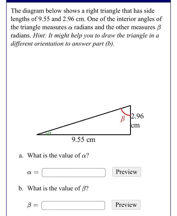 Solved The diagram below shows a right triangle that has | Chegg.com
