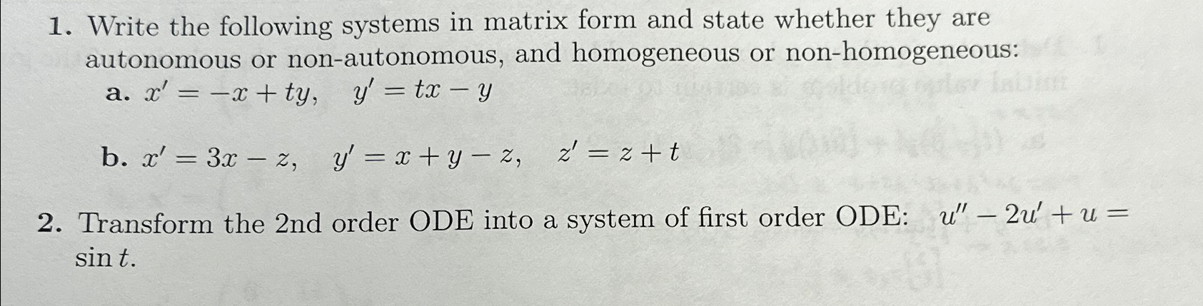 Solved Write the following systems in matrix form and state | Chegg.com