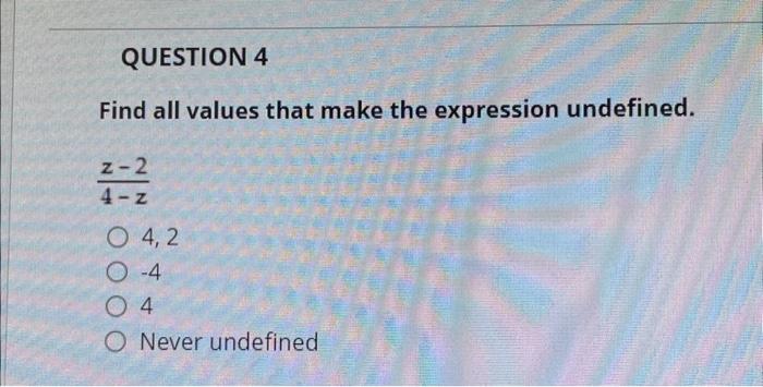 Solved Find all values that make the expression undefined. | Chegg.com