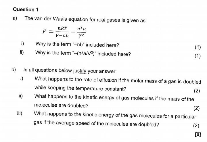 Solved a) The van der Waals equation for real gases is given | Chegg.com