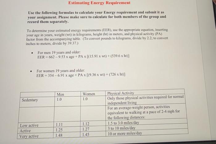 Use the following formulas to calculate your Energy | Chegg.com