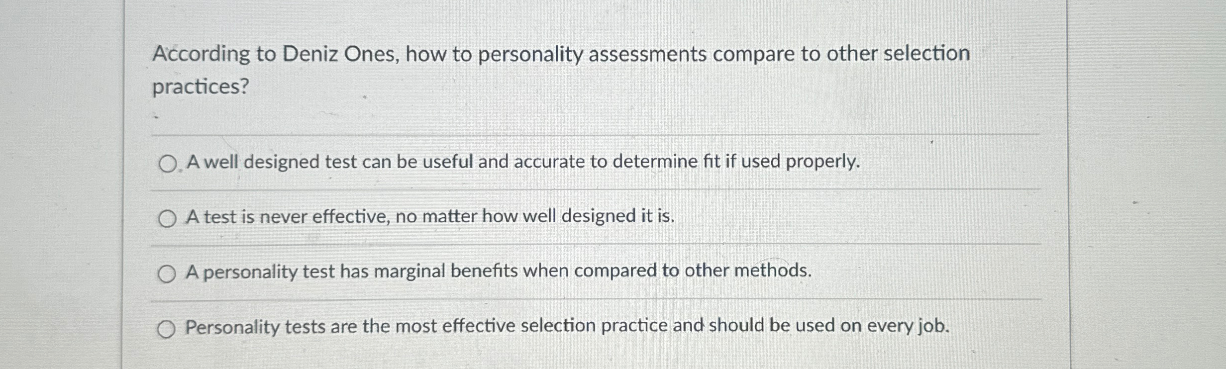 Solved According to Deniz Ones, how to personality | Chegg.com