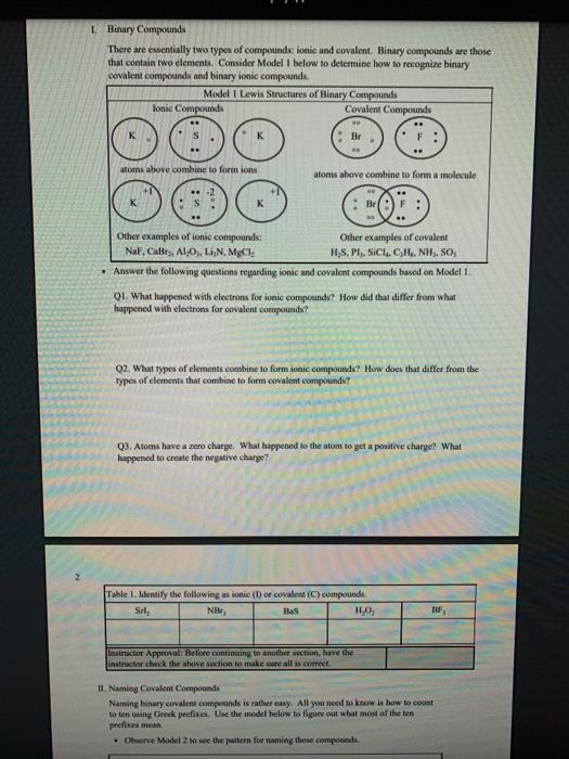 Solved 1 Binary Compounds There are essentially two types of | Chegg.com