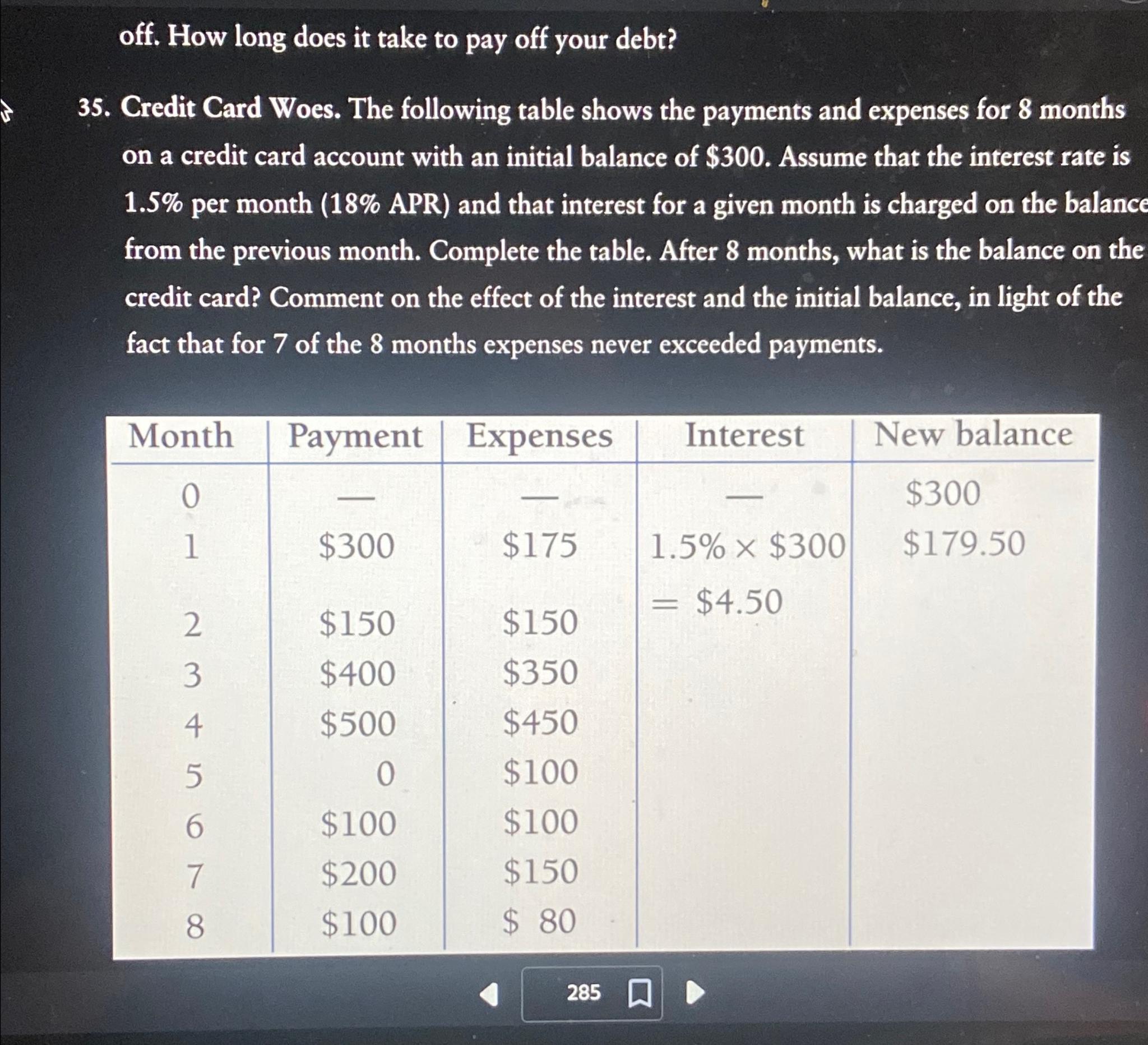 Solved off.35. ﻿Credit Card Woes. The following table shows | Chegg.com