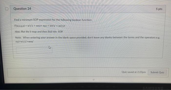 Solved Find a minimum SOP expression for the following | Chegg.com