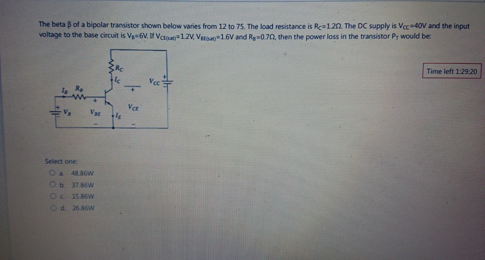 Solved The beta β of a bipolar transistor shown below varies | Chegg.com