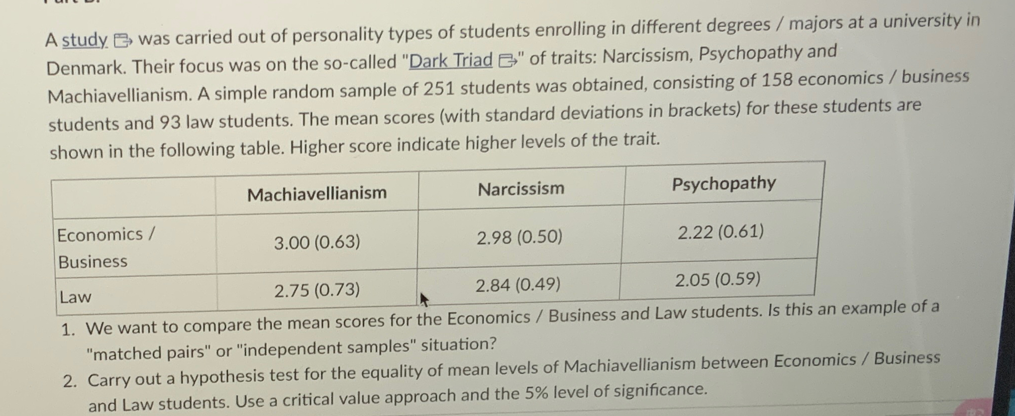 Solved A study 巴 ﻿was carried out of personality types of | Chegg.com