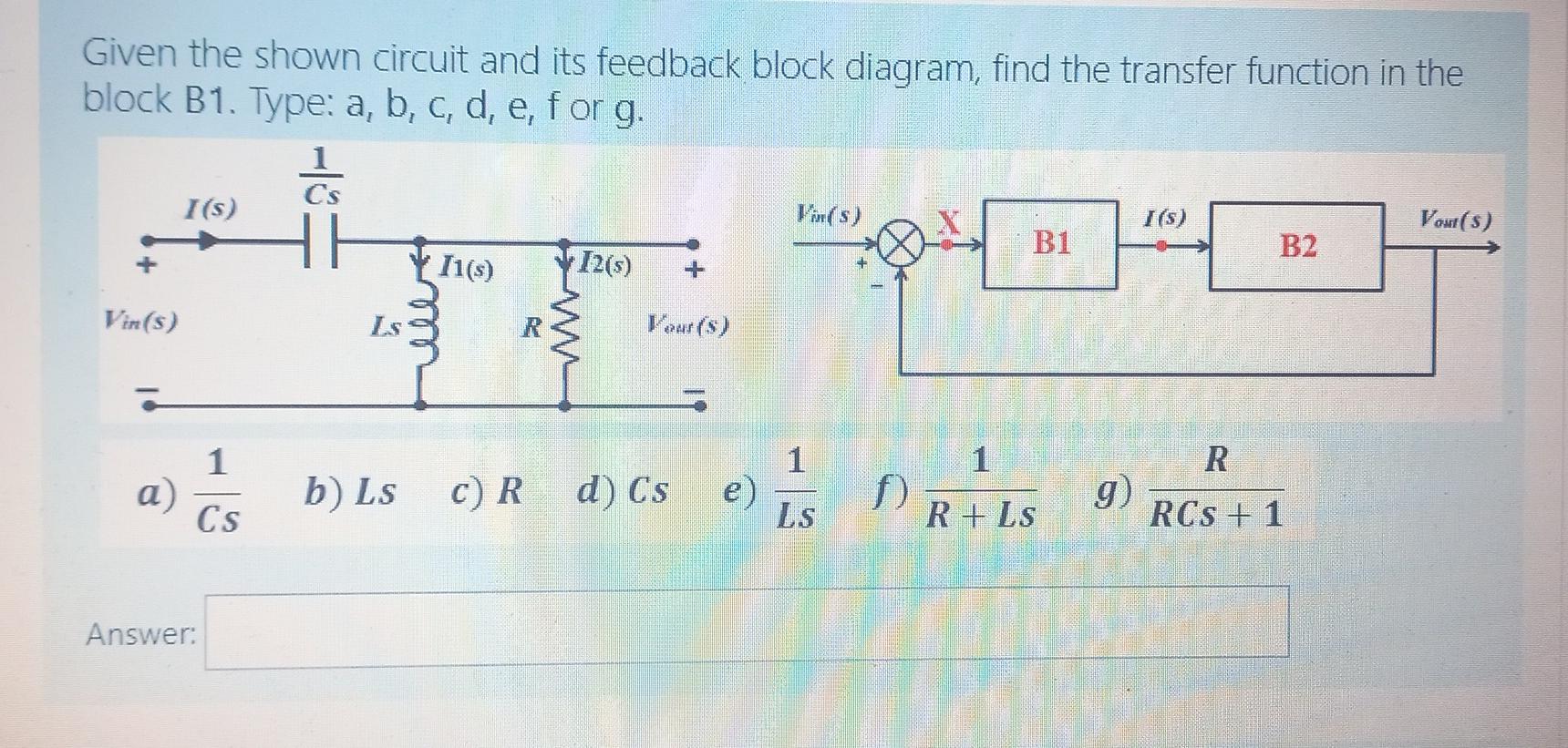 Solved Given the shown circuit and its feedback block | Chegg.com