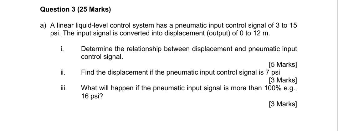Solved Question 3 (25 Marks) a) A linear liquid-level | Chegg.com