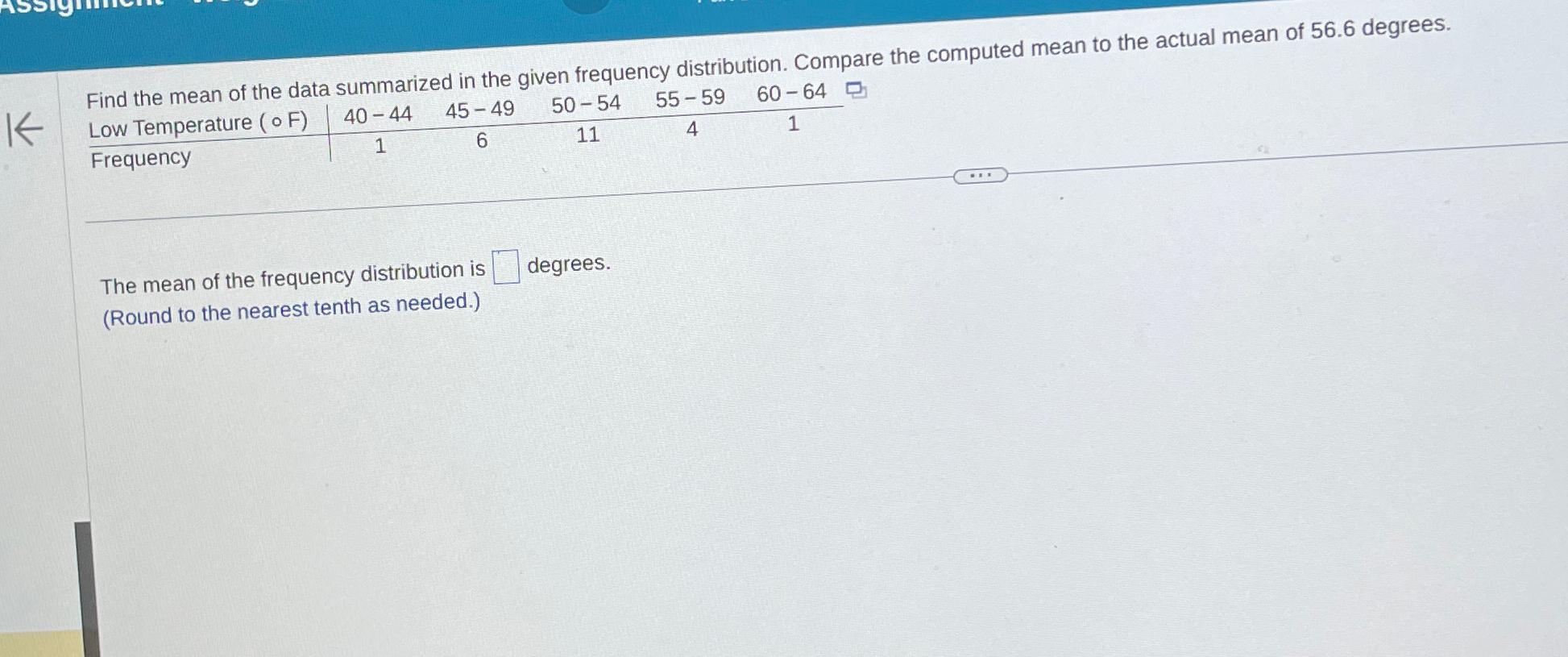 Solved Find the mean of the data summarized in the given | Chegg.com