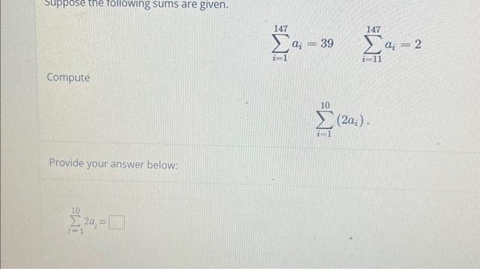 Solved suppose the following sums are given. | Chegg.com