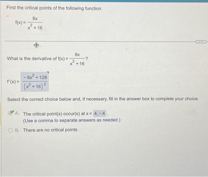 Solved Find the critical points of the following function. | Chegg.com