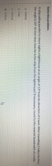 Solved Solve the problem. Aship sailing parallel to shore | Chegg.com